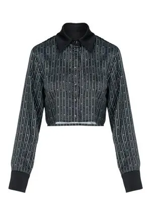 VAZAF Monogram Stripe Cropped Shirt - Black