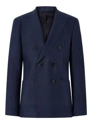 Oliver Peoples Double-breasted Linen, Virgin Wool And Cotton-blend Suit Jacket - Blue