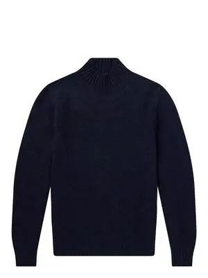 Fedeli Onda Wool And Cashmere-blend High Neck Sweater - Navy