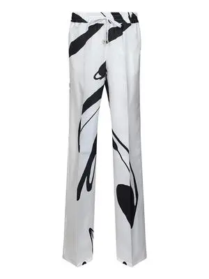 Kiton White And Black Printed Silk Trousers - Multicolor
