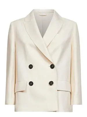 Brunello Cucinelli Double-breasted Fluid Twill Jacket With Monili Embroidery - Multicolor