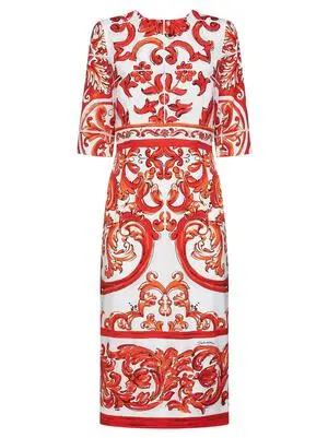 Dolce & Gabbana Maiolica-print Stretch Silk Charmeuse Midi Dress - Multicolor