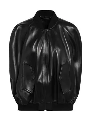 Balenciaga Leather Bomber Jacket - Black