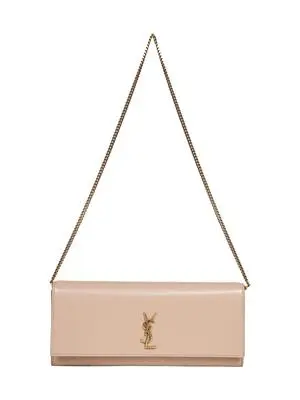 Saint Laurent Grain De Poudre Leather Clutch With Metal Chain Shoulder Strap - Multicolor