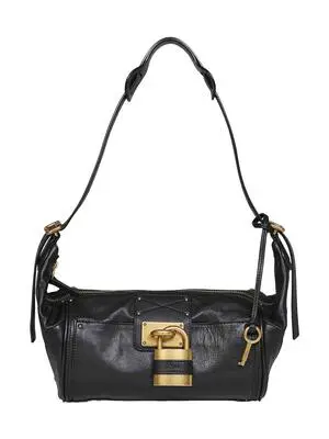 Chloé Paddington Black Grained Calf Leather Crossbody Bag With Padlock Detail - Multicolor