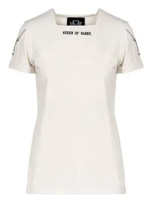 VAZAF Oversized Square Neck T-shirt With Metallic Chain Embellishment - White