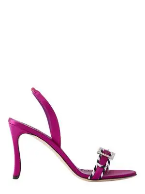 Manolo Blahnik Manolo Blahnik Embellished Satin Slingback Sandals Fuchsia