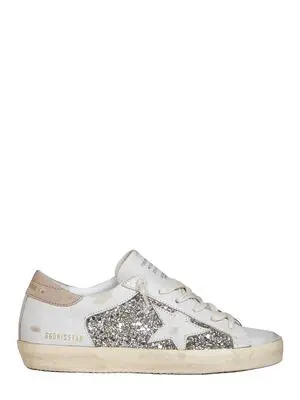 GOLDEN GOOSE GOLDEN GOOSE White Leather And Platinum Glitter Super-Star Sneakers Multicolor