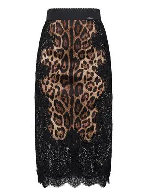 Dolce & Gabbana Leopard-print Satin And Lace Pencil Midi Skirt - Multicolor