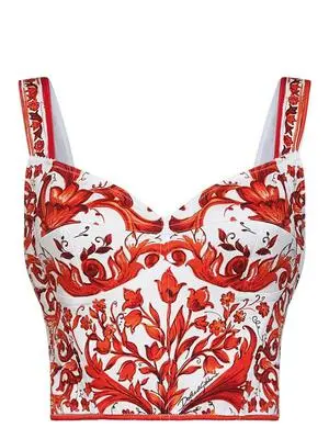 DOLCE & GABBANA DOLCE & GABBANA Maiolica Print Charmeuse Bustier Top