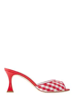 Manolo Blahnik Jadara 70 Checked Woven Heeled Mules - Red