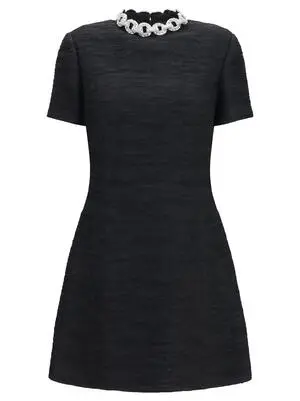 Valentino Garavani Embroidered Mini Dress With Embellished Crew Neck - Black