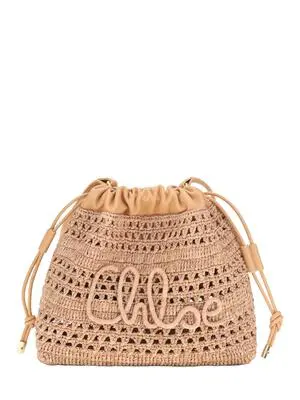 Chloé Raffia Drawstring Shoulder Bag - Beige