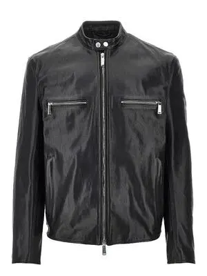 Dsquared2 Leather Biker Jacket - Black