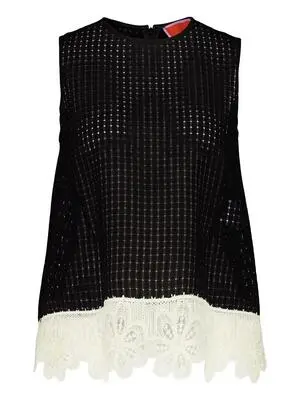 La DoubleJ Sleeveless Top With Lace Hem - Black