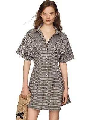 EXQUISE Tobie Mini Shirt Dress With Gingham Print - Brown Pattern