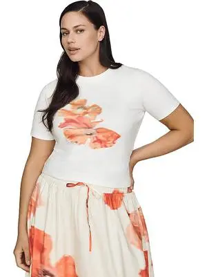 NEVER FULLY DRESSED Blurred Floral Graphic T-shirt - White
