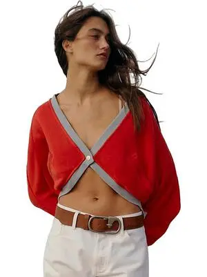 Free People We The Free Charm Bolero Cardigan - High Risk Red Combo