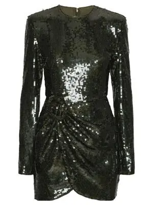 ROTATE BY BIRGER CHRISTENSEN Sequin Long Sleeve Mini Dress - Dark Green