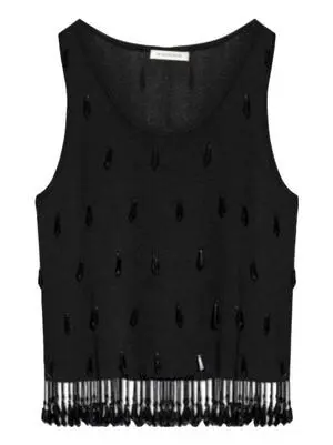 BY MALENE BIRGER Sleeveless Round Neck Vest With Tassel Details - Black
