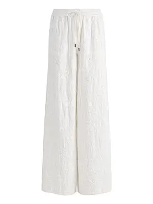 ALICEOLIVIA Alice + Olivia Embroidered Wide-leg Linen Trousers - Off White