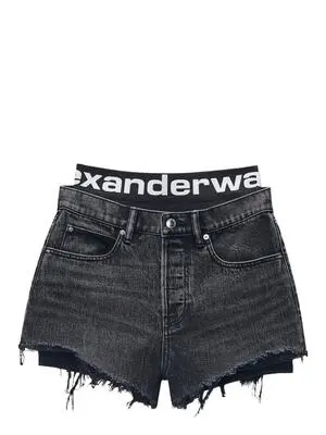 Alexander Wang Logo Bike Short Layered Denim Shorts - Black