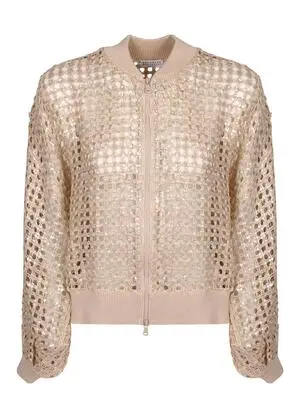 Brunello Cucinelli Long Sleeve Zip Up Cardigan - Nude