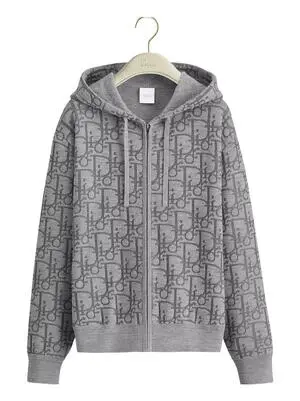 Dior Monogram Zip-up Hooded Cardigan - Gray