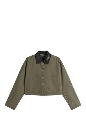 ANINE BING Anine Bing Yuma Cropped Cotton Jacket With Leather Point Collar