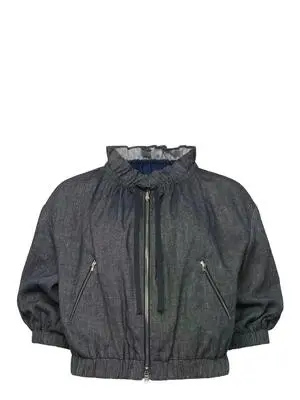 Cinq À Sept Ruffled-collar Herringbone Jacket - Blue
