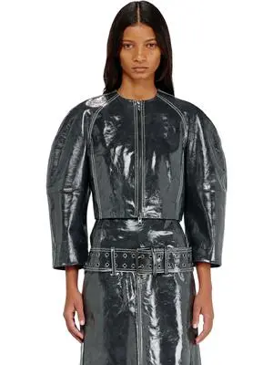 DIESEL® Diesel Patent Leather Cropped Jacket With Cocoon Sleeves