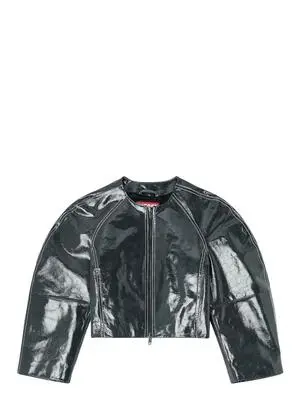 DIESEL® Patent Leather Cropped Jacket With Cocoon Sleeves - Grey
