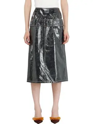 DIESEL® Patent Leather Midi Skirt With Belt - Grey