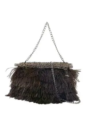 ANTEPRIMA Feather-trim Woven Shoulder Bag - Brown