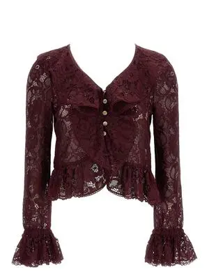SELF-PORTRAIT Lace Ruffle Cropped Top - Multicolor