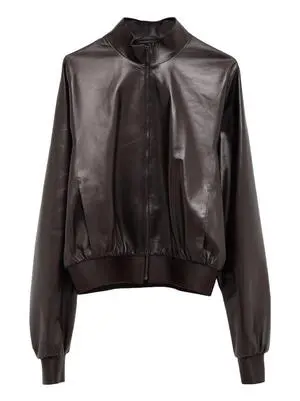 Gucci Leather Bomber Jacket - Brown