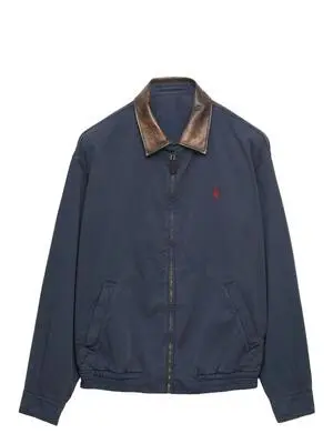 Prada Cotton Bomber Jacket With Leather Details - Blue