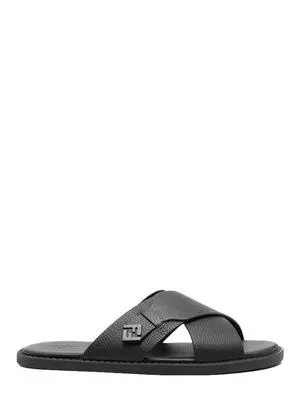Fendi Grained Leather Ff Logo Sandals - Black