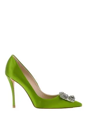 ROGER VIVIER Flower Strass Jewel Buckle Pumps - Green