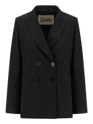 Herno Micro Sequin Double-breasted Blazer - Black