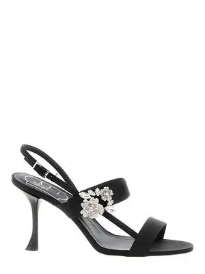 ROGER VIVIER Mini Bouquet' Embellished Satin Sandals - Black