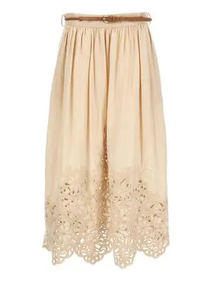 Zimmermann Wylie Embroidered Linen Skirt - Cream
