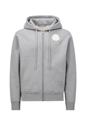 Moncler Logo Patch Zip-up Drawstring Hoodie - Grey