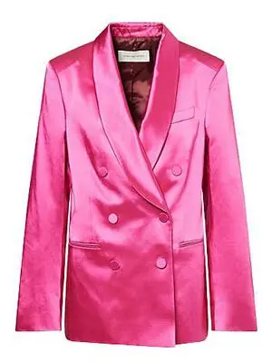 Dries Van Noten Double-breasted Satin Cotton-blend Jacket - Fuchsia