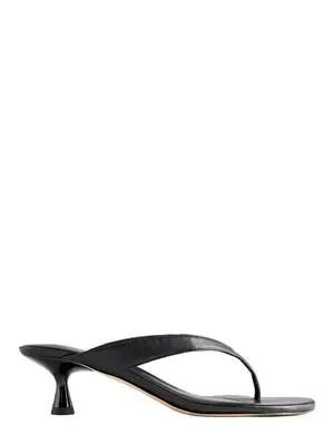 Quince Women's Italian Leather Thong Kitten Heel Sandal Black