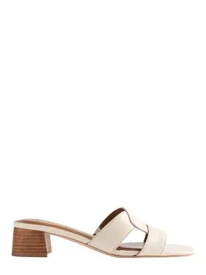 Quince Italian Leather Crossover Mule With Block Heel - Bone