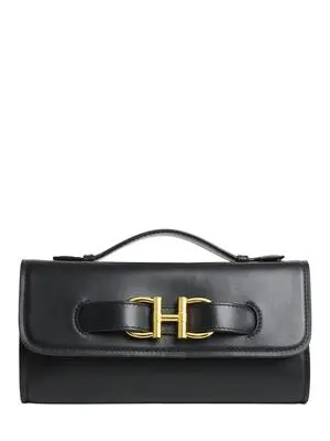 Harrods Leather Snaffle East West Purse With Gold Tone Hardware - Black