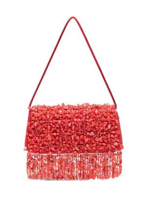Cult Gaia Beaded Fringe Shoulder Bag - Red