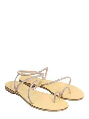 NICOLAS LAINAS Crystal-embellished Toe-strap Sandals - Neutrals