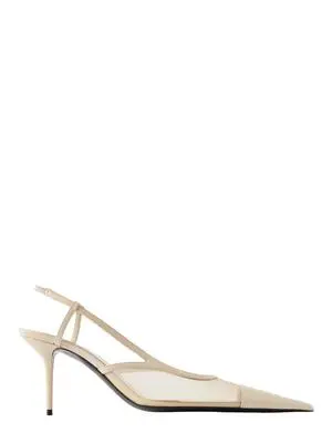 Saint Laurent Saint Laurent Renée Patent Leather-Trimmed Mesh Slingback Pumps Neutrals